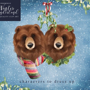Christmas Clipart - Winter Bear Clipart - Fox Clipart - Bear Digital ...