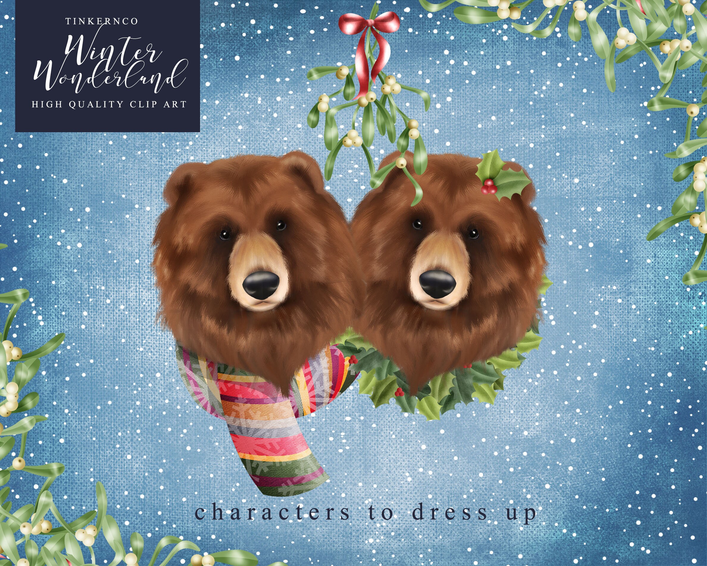 Christmas Clipart Winter Bear Clipart Fox Clipart Bear | Etsy UK