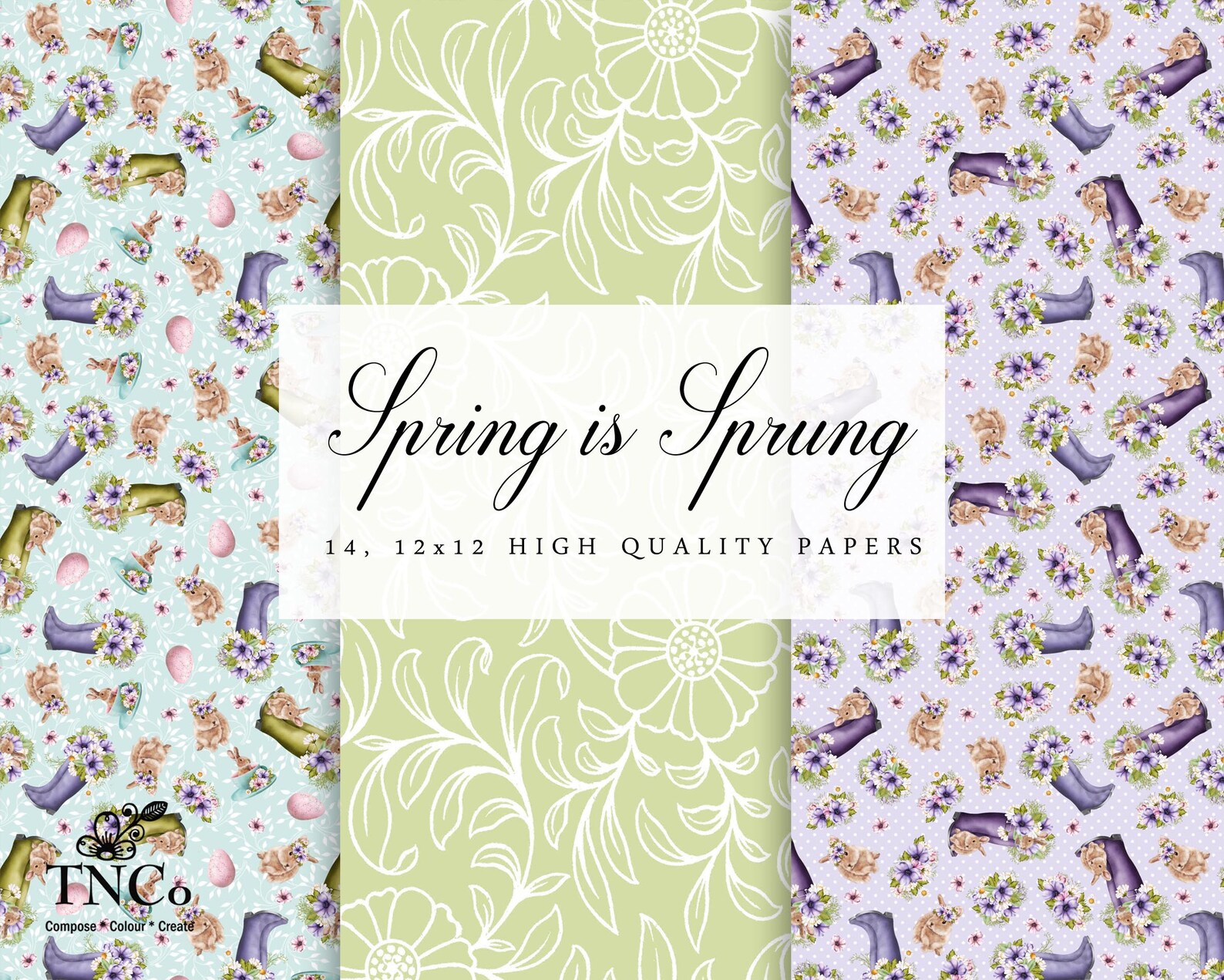 Spring Patterned Digital Papers - Plaid Digital Papers - Rabbit Digital ...