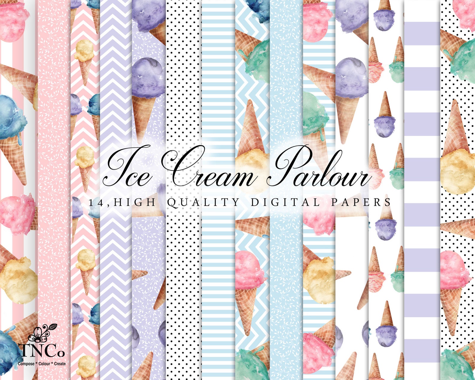 Ice cream digital paper Digital download Summer paper | Etsy