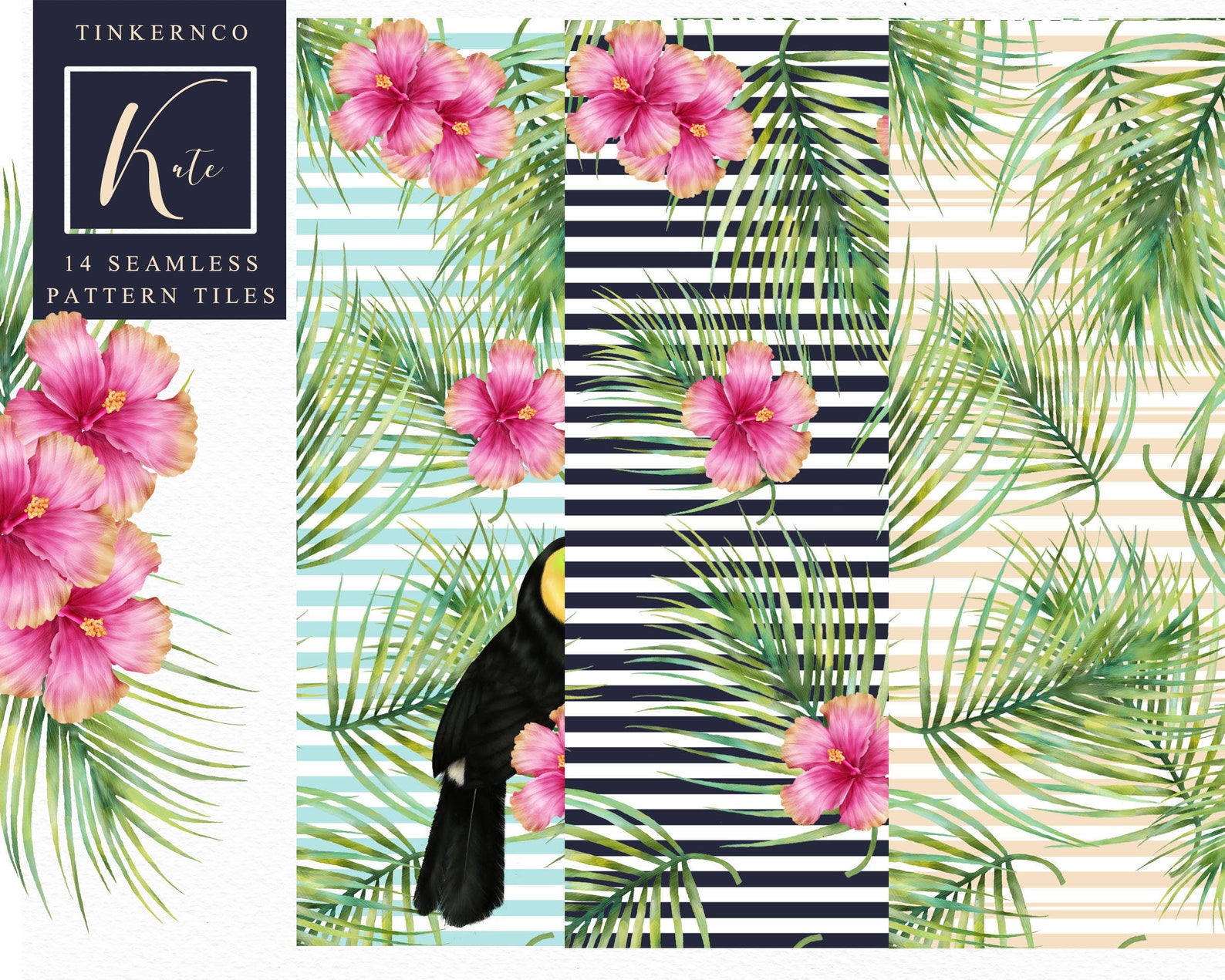 Tropical Print Digital Paper Stripe Paper Exotic Patterned - Etsy