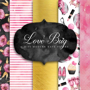 Love Digital Paper - Pink Floral Paper - Watercolor Flowers - Valentine ...