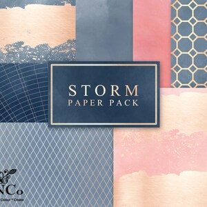 Watercolour Digital Paper - Navy Digital Paper - Rose Gold Foil Digital ...