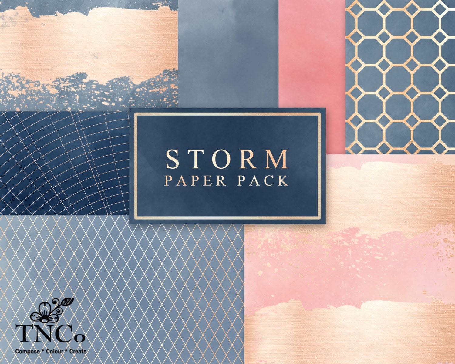Watercolour Digital Paper Navy Digital Paper Rose Gold - Etsy