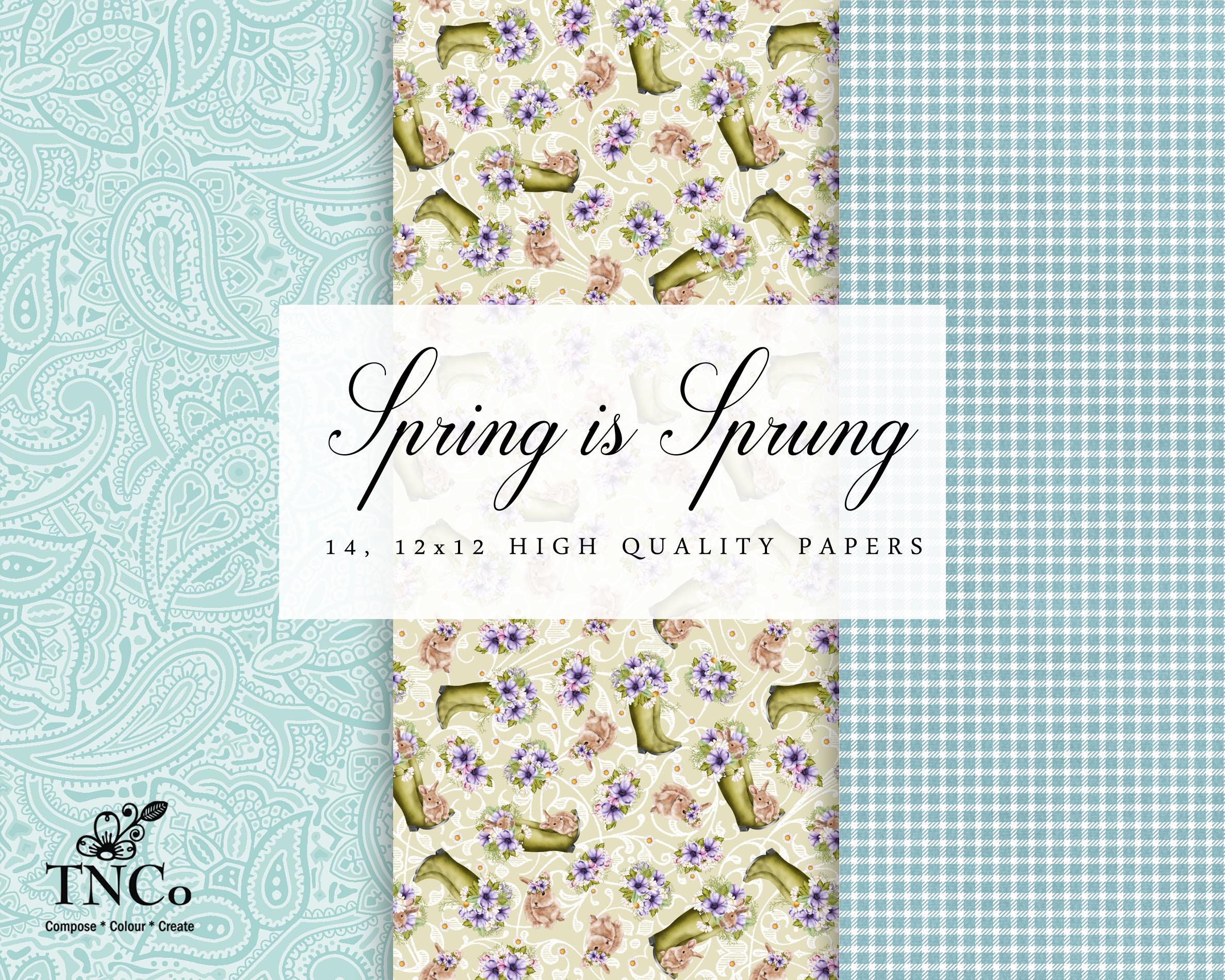 Spring Patterned Digital Papers - Plaid Digital Papers - Rabbit Digital ...