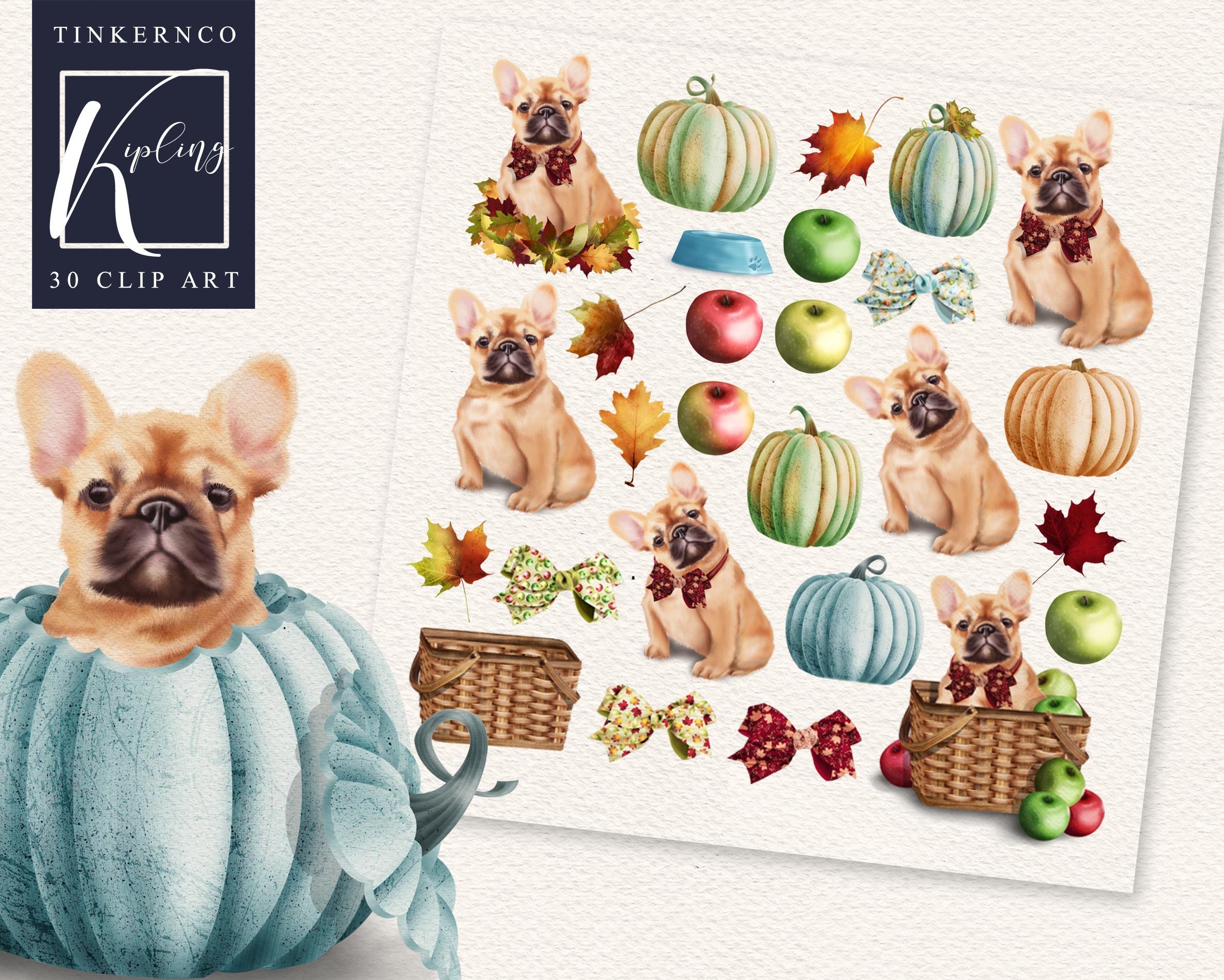 French Bulldog Clipart Autumn Planner Sticker Art Dog | Etsy UK