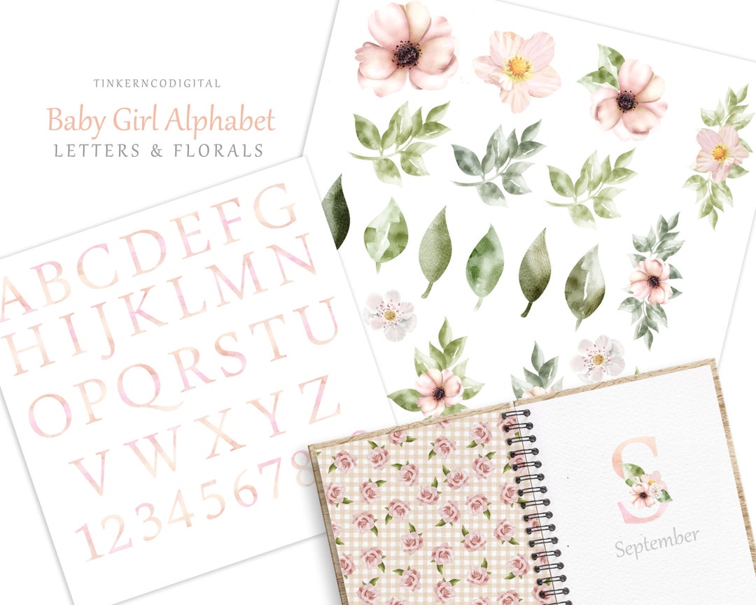 Watercolor Alphabet Set - Pink Flower Clip Art - Watercolour Flowers ...