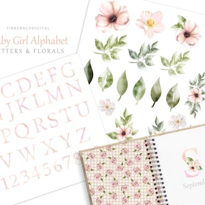 Watercolor Alphabet Set - Pink Flower Clip Art - Watercolour Flowers ...