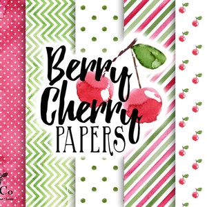 Cherry Pattern Paper - Watercolour Cherry - 12 X 12 Digital Paper - Red ...