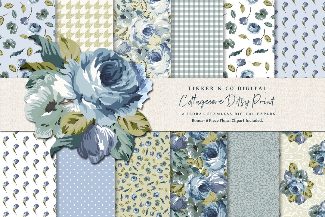 12 Cottagecore Seamless Digital Papers - Vintage Floral Pattern Paper ...