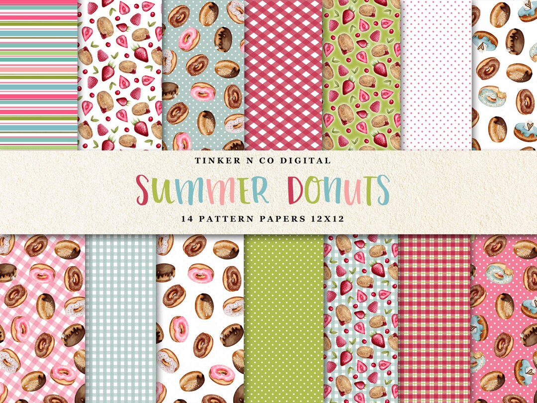 14 Donut Digital Papers - Doughnut Tartan Digital Scrapbook Papers ...