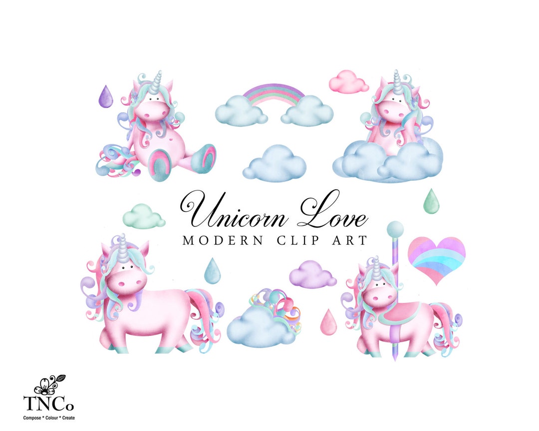Watercolor Unicorn Clipart - Rainbow Nursery Decor - Magical Pink ...