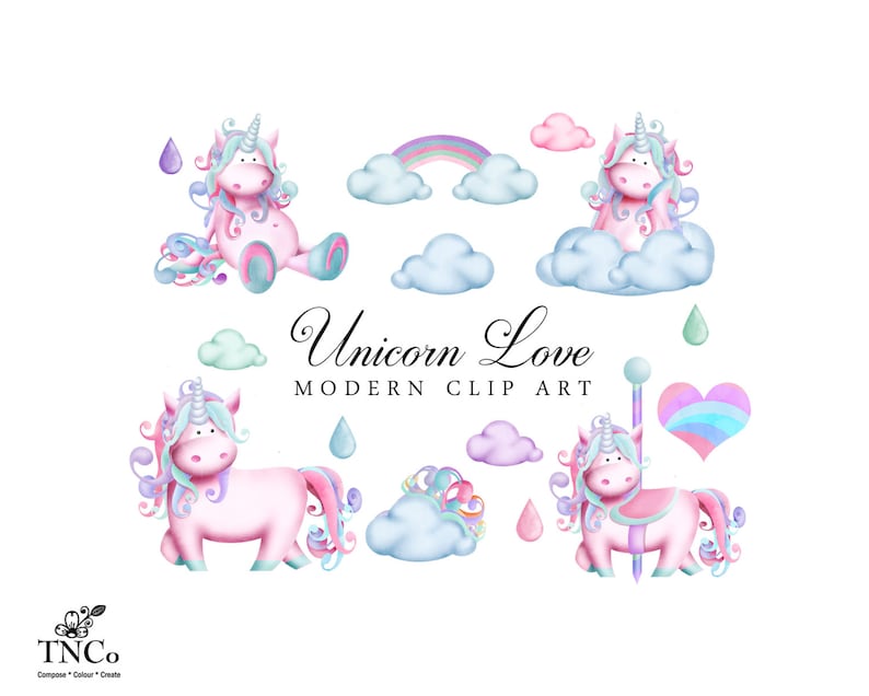 Watercolor Unicorn Clipart Rainbow nursery decor Magical | Etsy