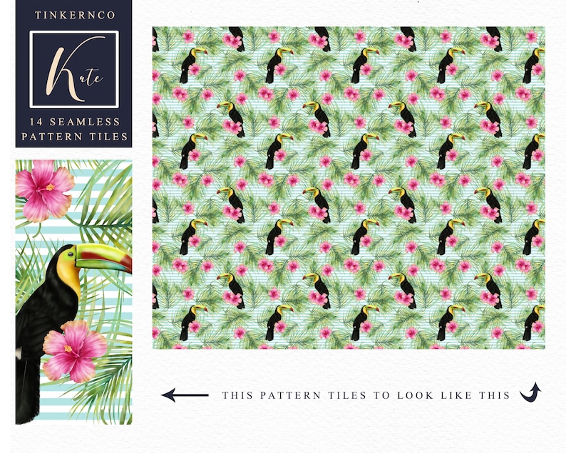 Tropical Print Digital Paper - Stripe Paper - Exotic Patterned ...