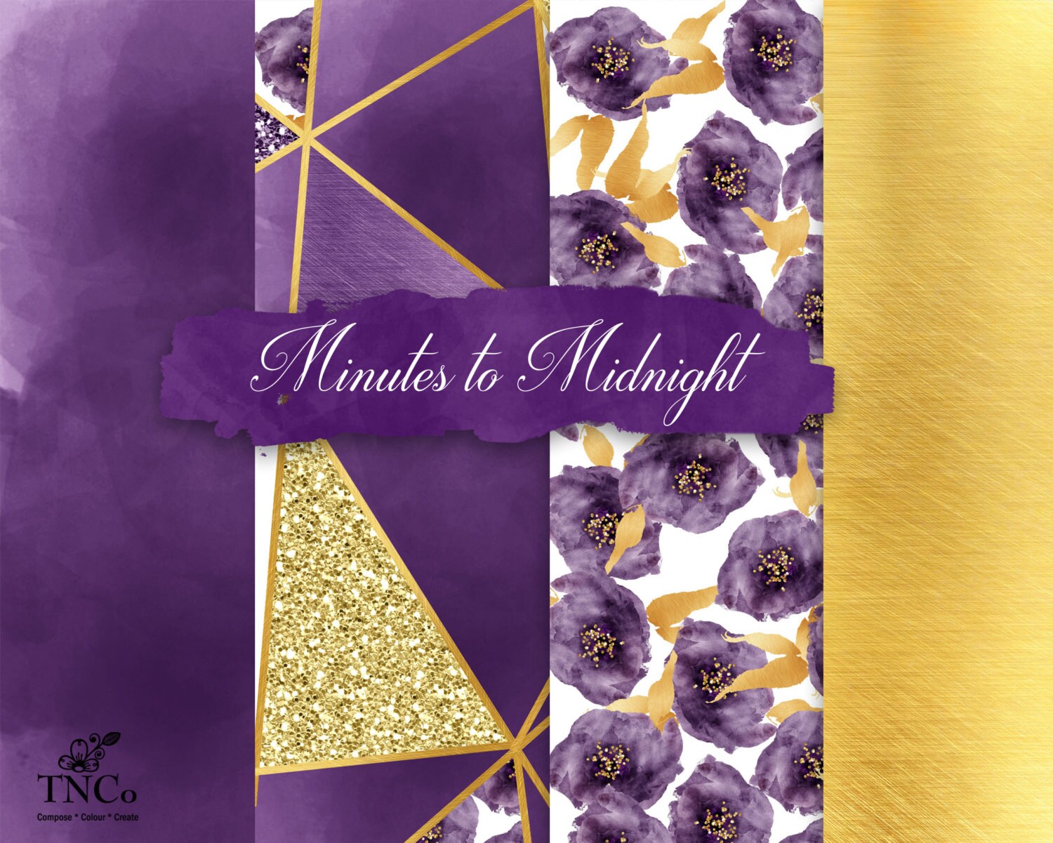Purple Digital Paper, Purple and Gold Scrapbook Paper, Commercial Use ...