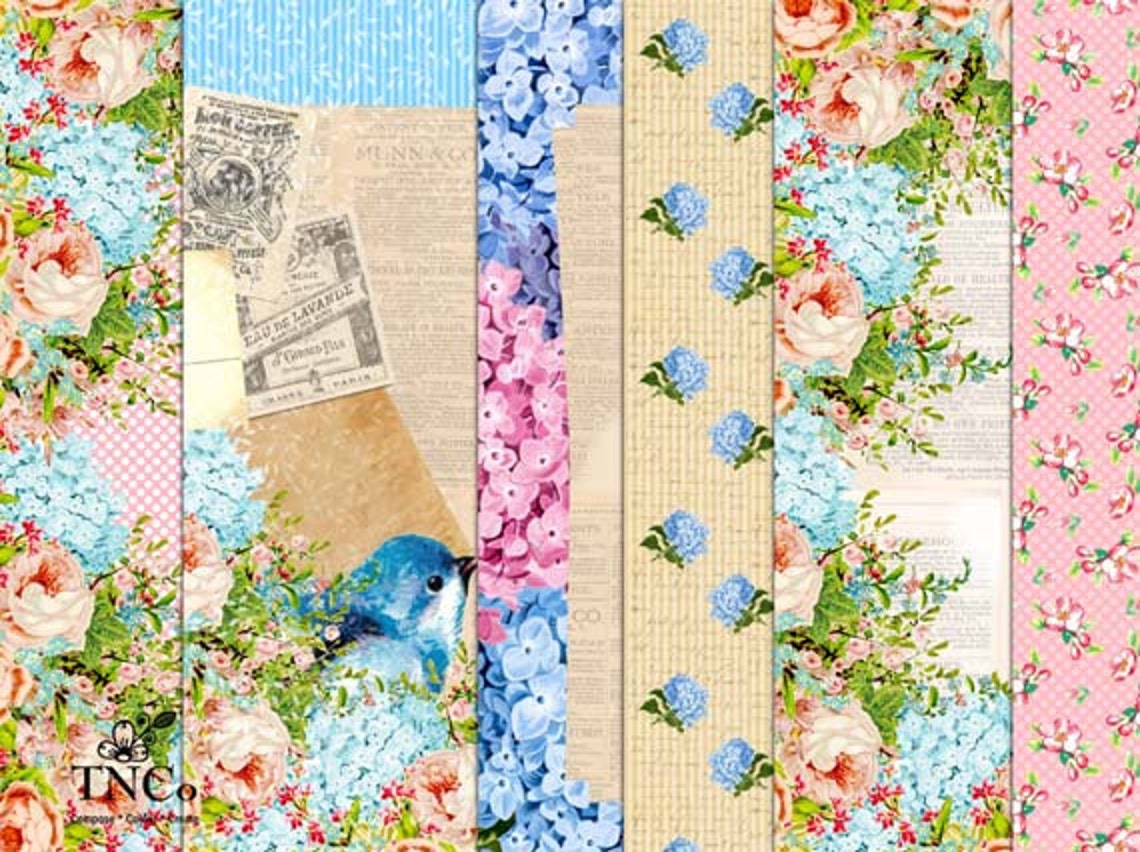 Floral Digital Papers, Vintage Illustration Download, Scrapbooking ...