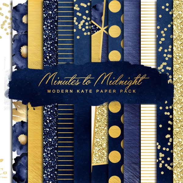 Blue and Gold Digital Paper - Etsy