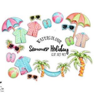 Beach Clipart Watercolor Beach Clip Art Vacation Clipart Flip Flop Clip ...