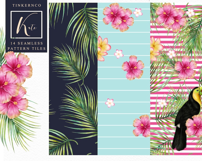 Tropical Print Digital Paper - Stripe Paper - Exotic Patterned ...