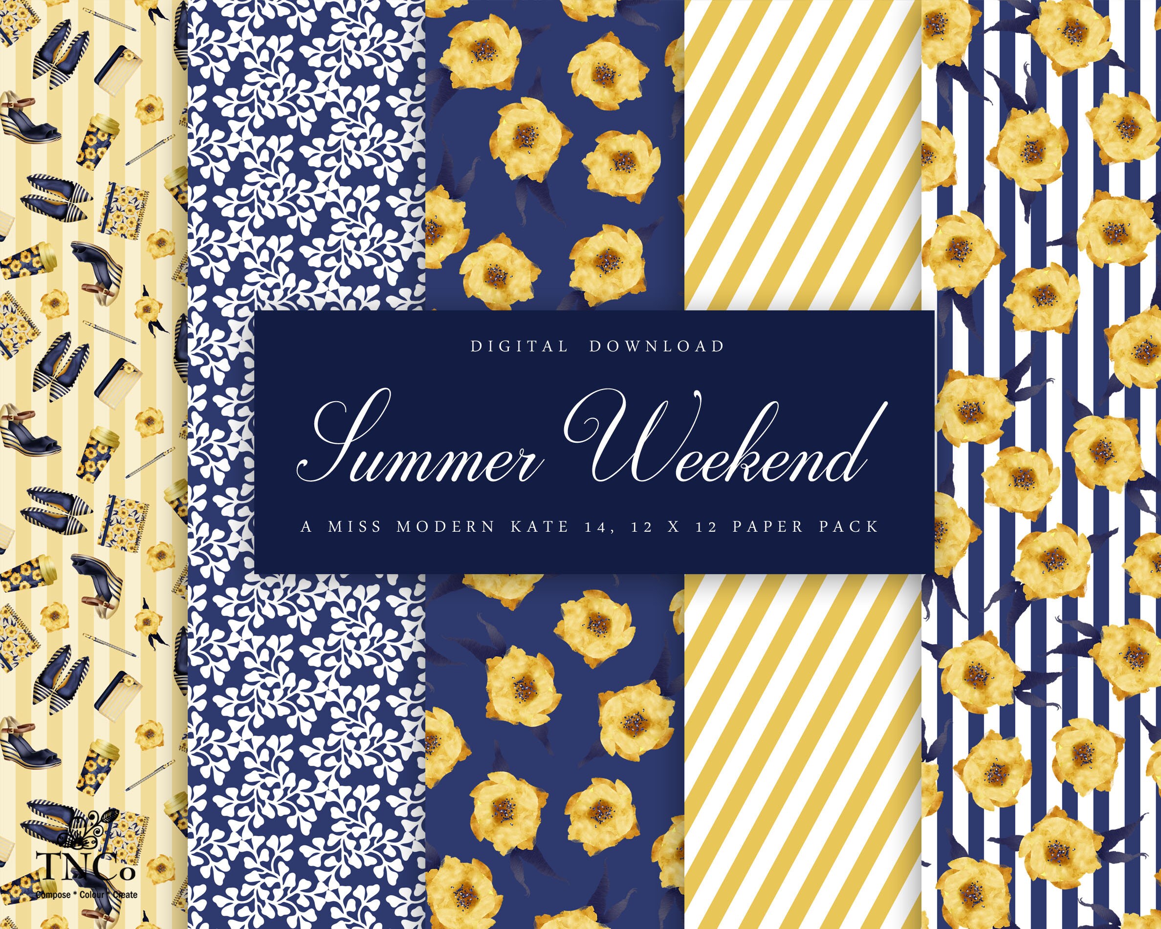 Summer Digital Paper Yellow digital paper Floral Digital | Etsy