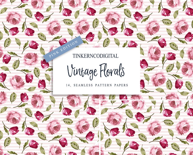 Pink Rose Seamless Digital Paper Vintage Digital Scrapbook - Etsy