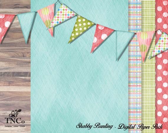 Bunting Digital Papers, Printable Bunting, Pink Bunting Clipart for ...