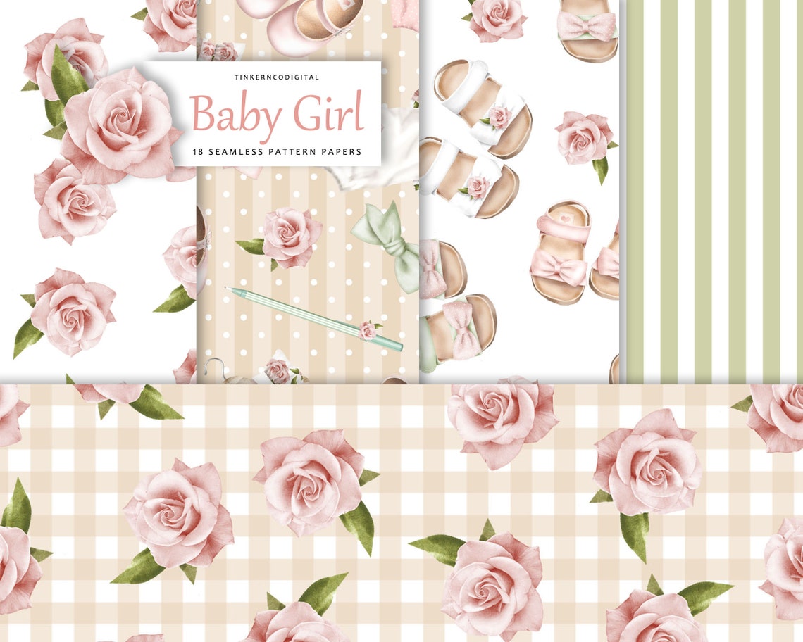 Rose pattern digital paper Gingham paper Digital Download | Etsy