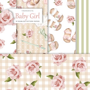 Rose Pattern Digital Paper - Gingham Paper - Digital Download ...