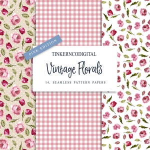 Pink Rose Seamless Digital Paper - Vintage Digital Scrapbook Background ...