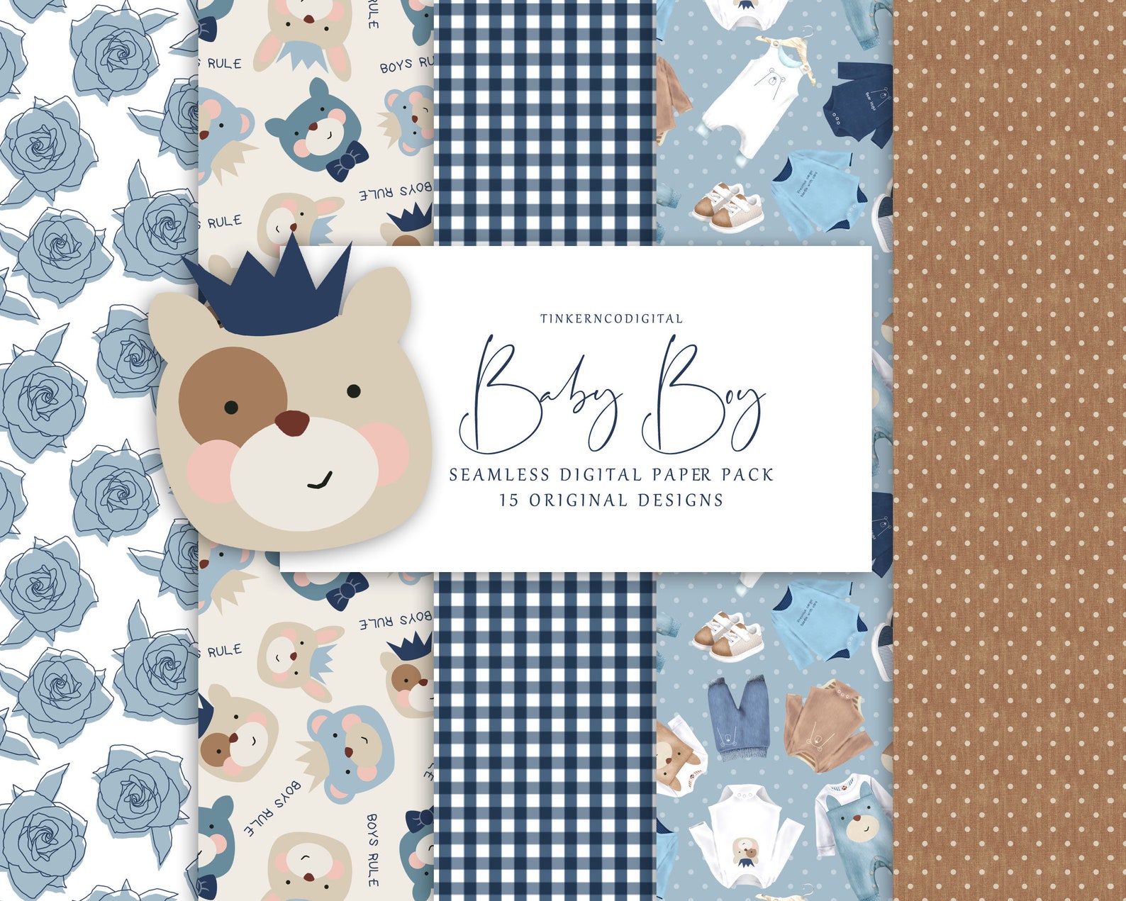 Boy Digital Paper Bear Background Pattern Printable - Etsy