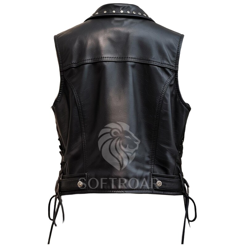Studded Black Leather Biker Vest – Women's Moto Style - Etsy