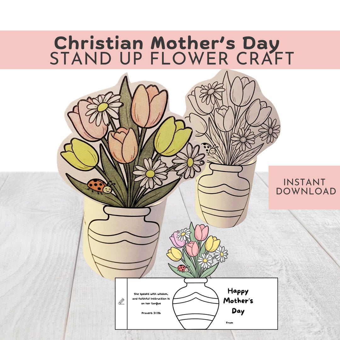 Christian Mother’s Day Flower Craft Printable | Standing Paper Flower ...