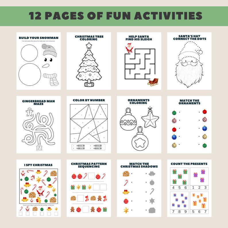 Christmas Activity Bundle for Kids Holiday Games Christmas Coloring ...