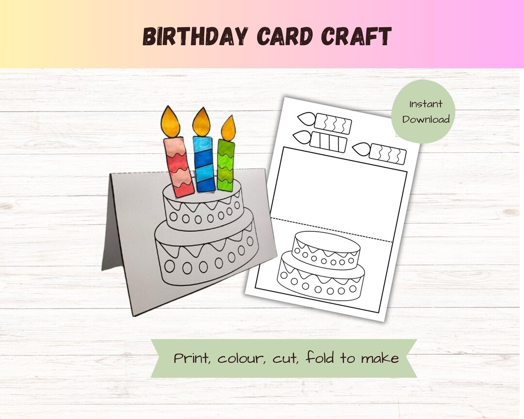 Printable Birthday Card Coloring, Kindergarten Art Activity, Card ...