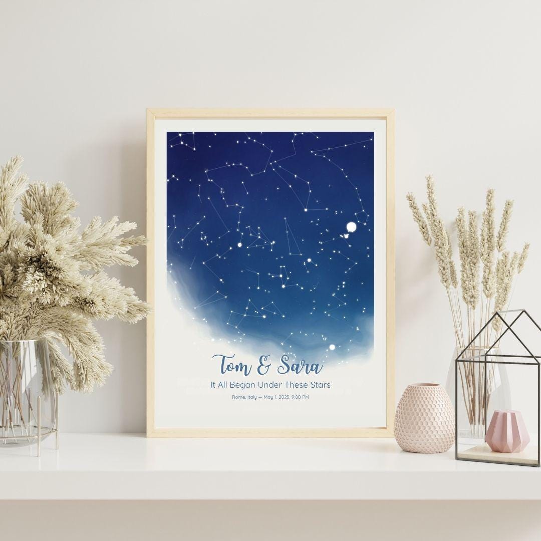 Star Map by Date Night Sky Print | Custom Star Map Night Sky by Date ...