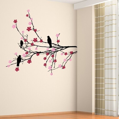 Birds Tree Wall Decal Whimsical Flower Tree With Love Birds | Etsy