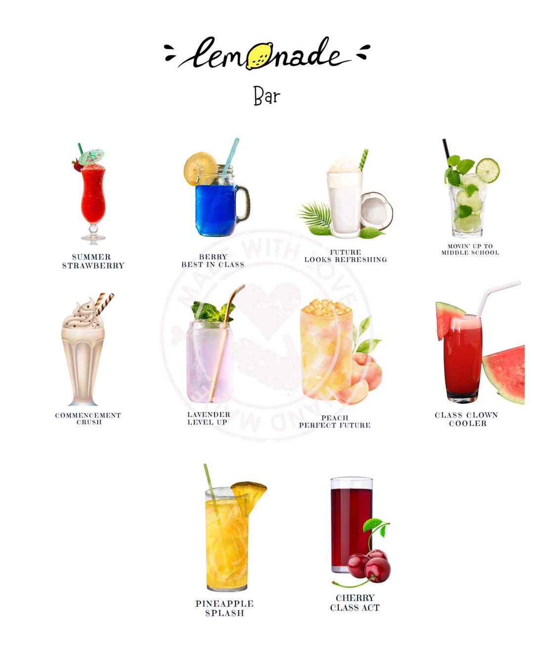 Graduation Party Lemonade Bar Recipe Menu Sign Printable, Grad Party ...