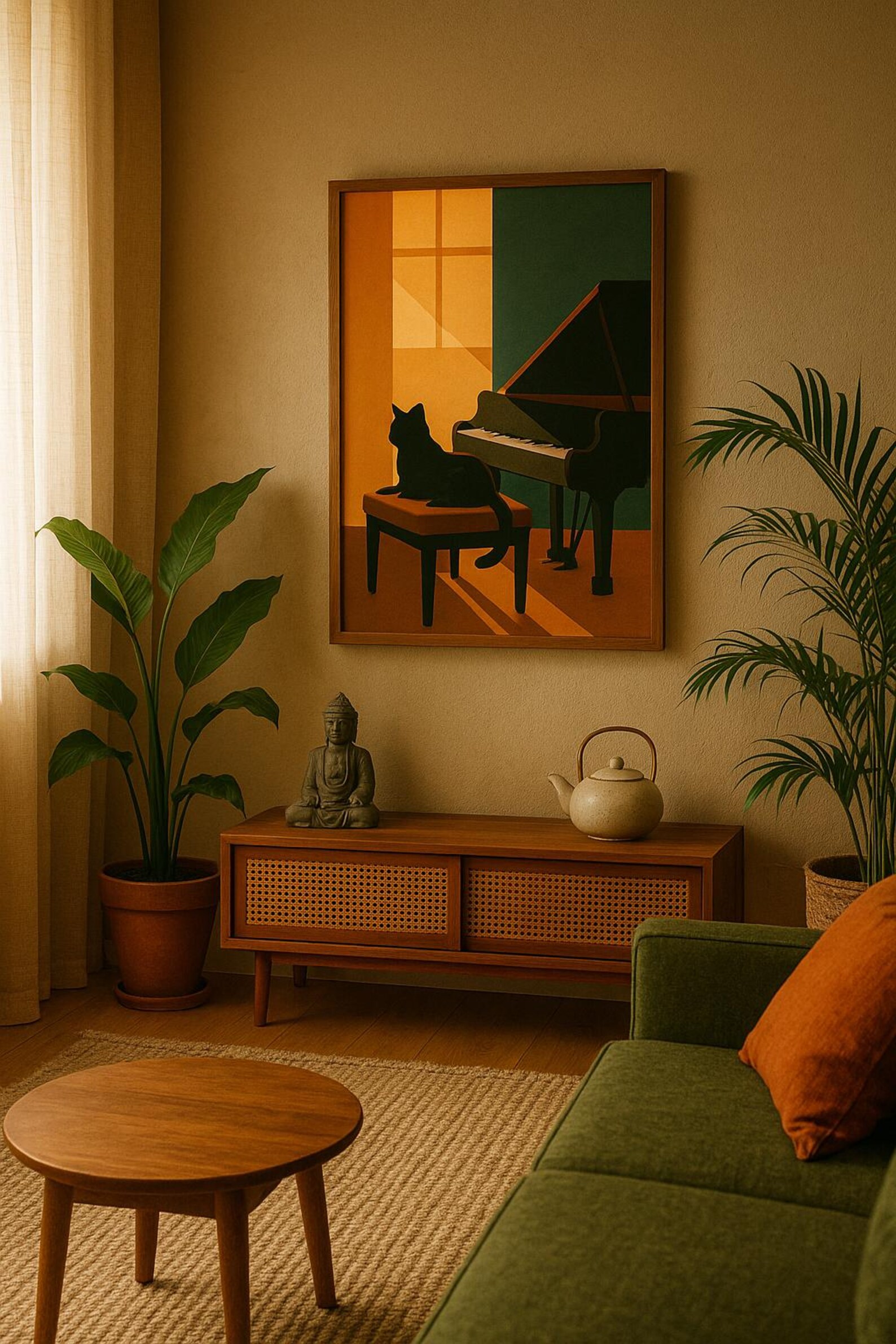 Cat Jazz - Elegant Cat Piano Rolled Poster, Vintage Cat Art, Home Decor ...