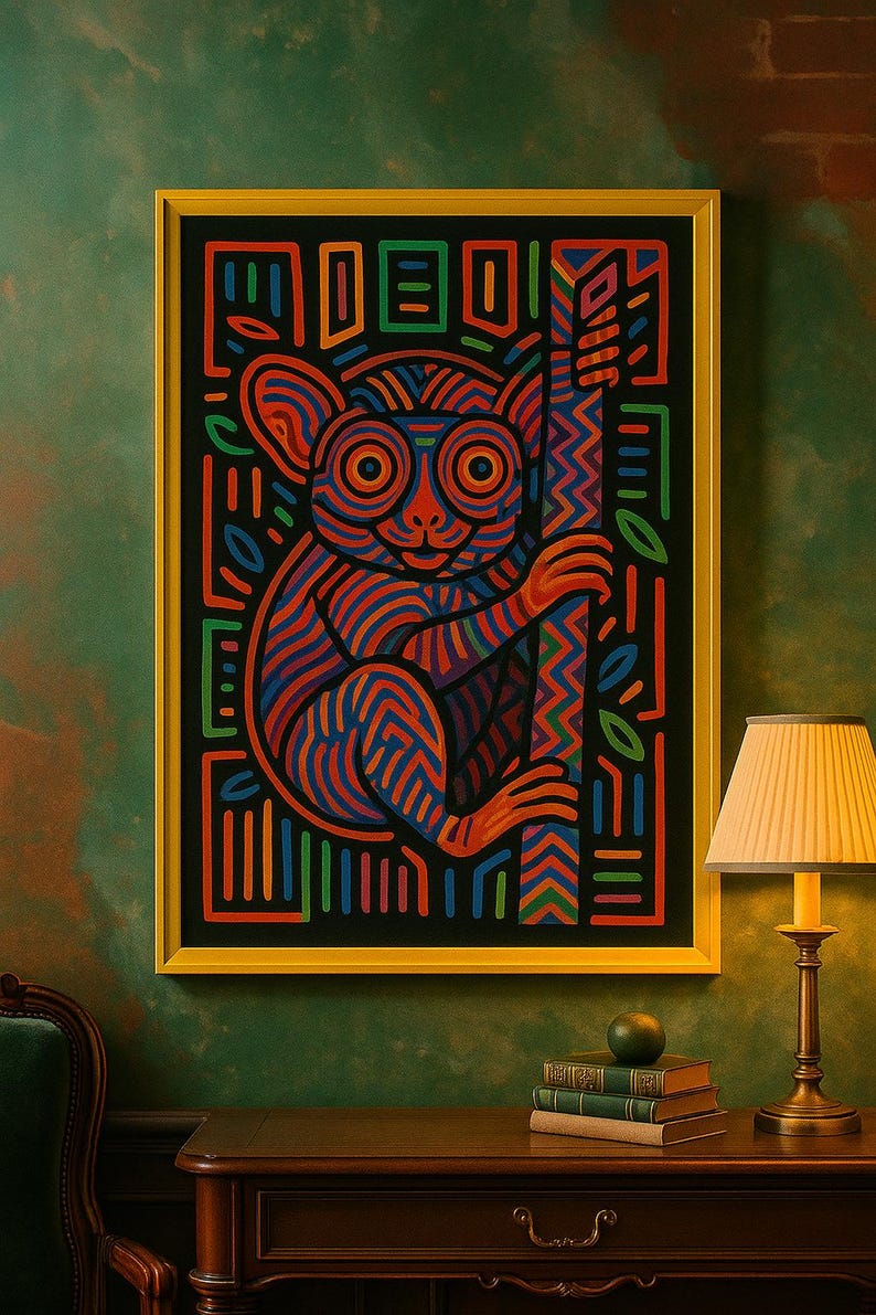 Mola Tarsier Print: Panama Folk Art Inspired Animal Poster (digital ...