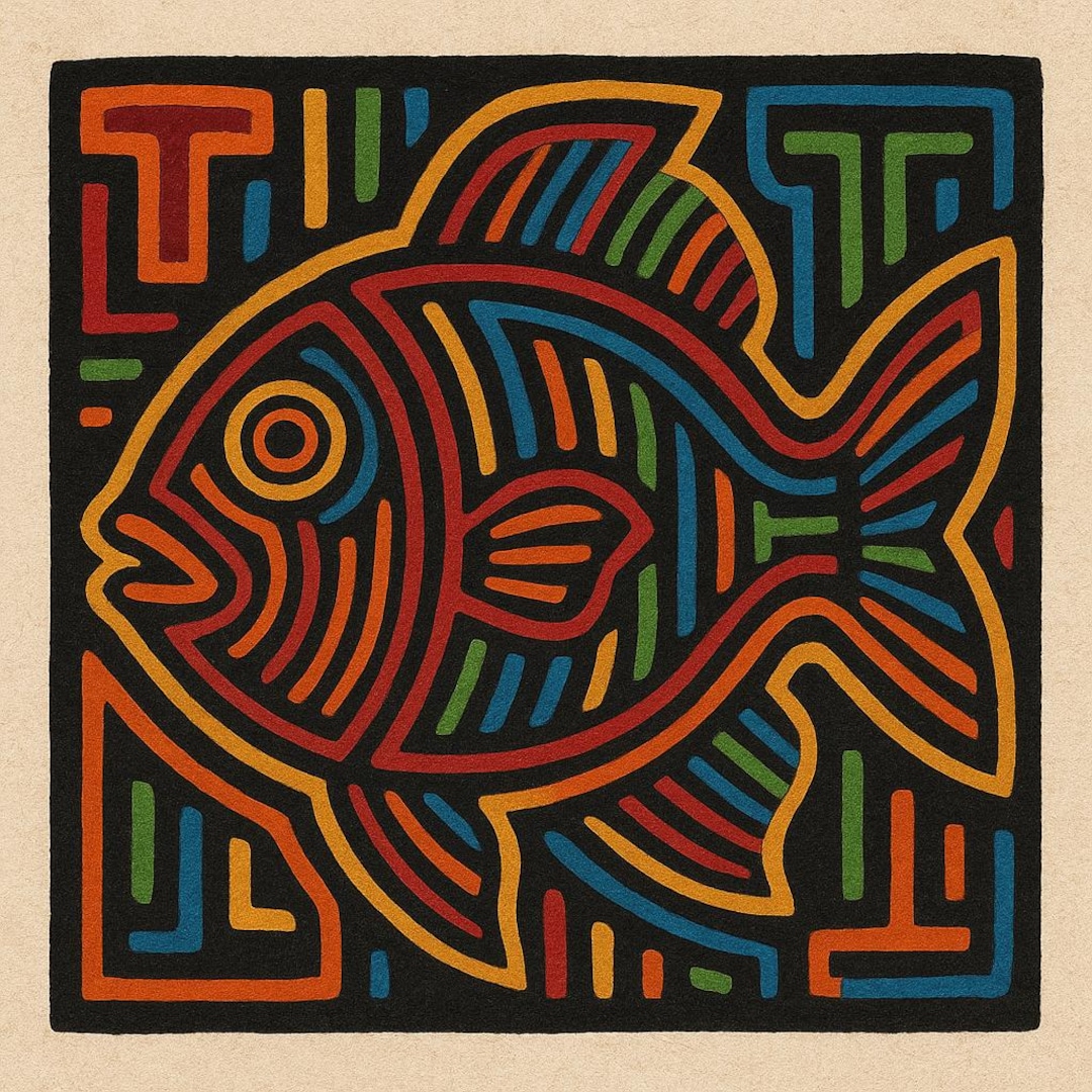Mola Fish Digital Art Print, Colorful Panama Folk Art Wall Decor, Boho ...
