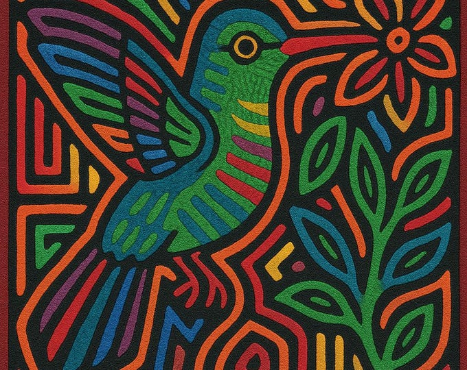 Mola Hummingbird Print: Panama Folk Art, Colorful Animal Design ...