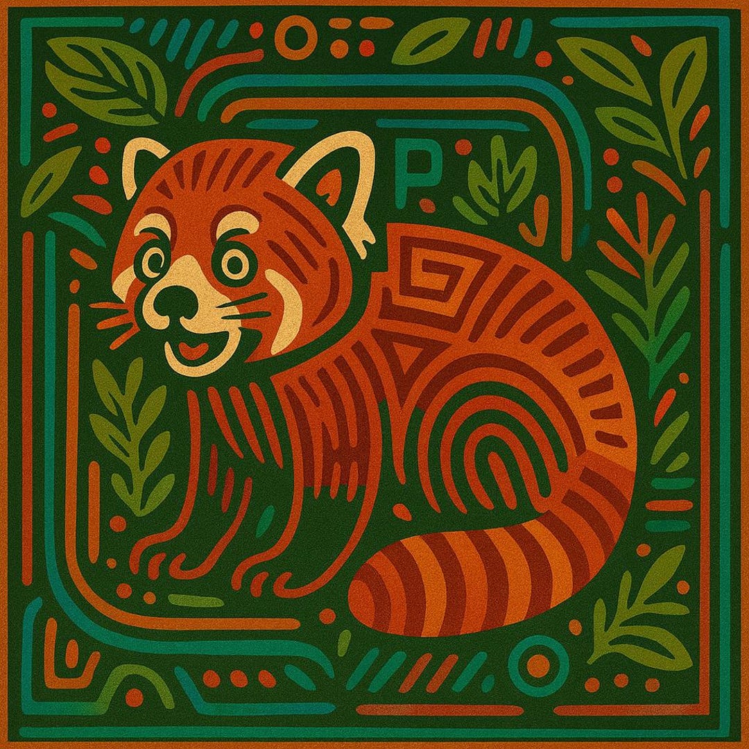Mola Red Panda Print: Panama Folk Art Inspired Animal Poster (digital ...