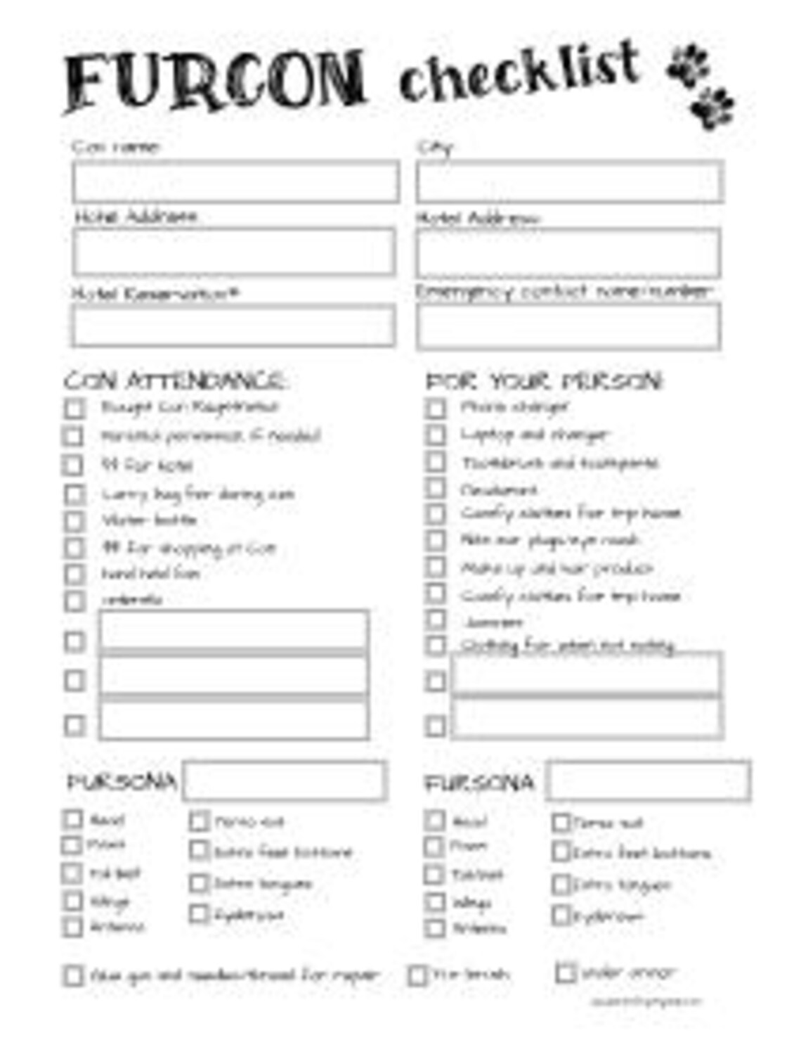 Checklist/info for Your First Furcon, a Downloadable PDF List of ...