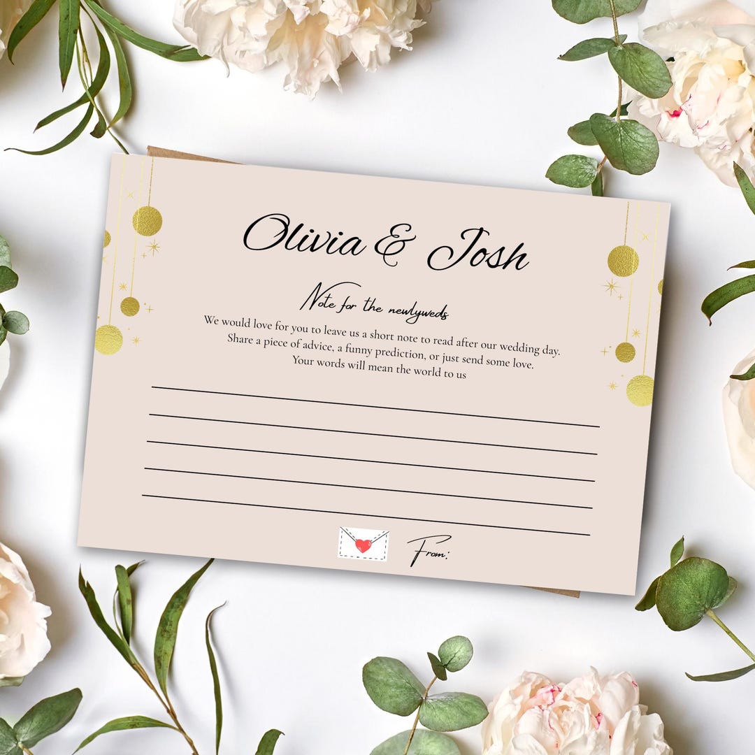 Note for the Newlyweds Printable – Wedding Guest Message & Advice Card ...