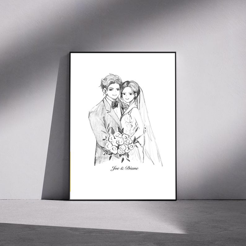 Custom Anime Wedding Portrait, Hand-drawn Pencil Sketch Couple ...