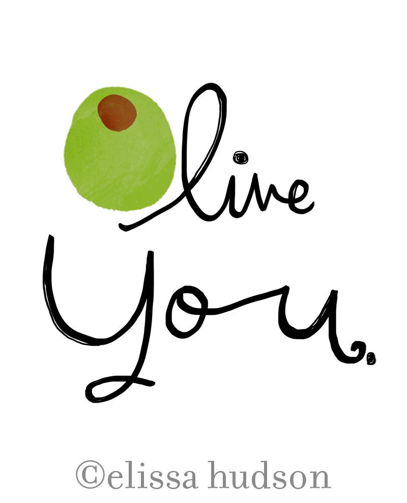 Olive You Wall Art Print, Funny Kitchen Decor, Cute Food Pun Poster ...