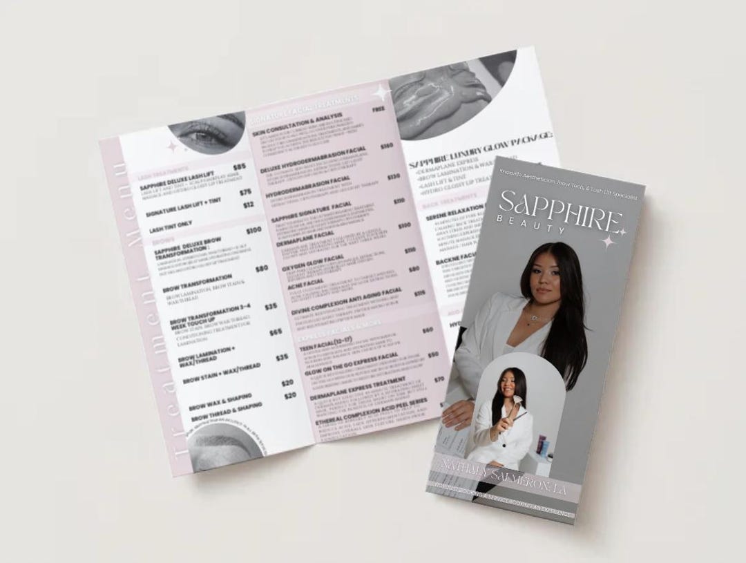 Esthetician Trifold Brochure, Pink & White Treatment Menu - Etsy