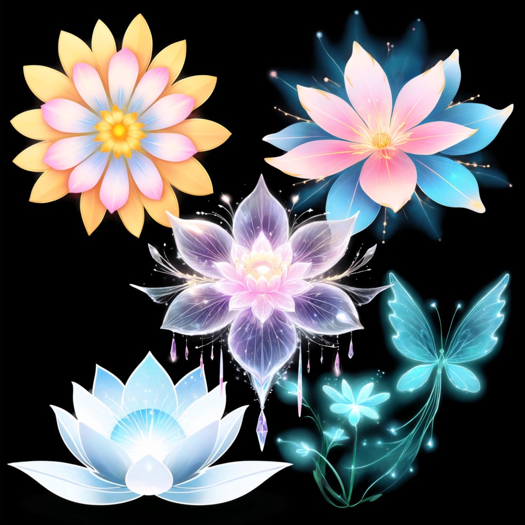 Magical Flowers Set- 5 PNG Clipart - Etsy