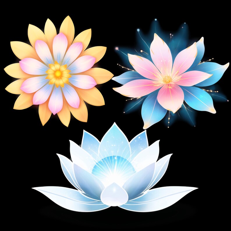 Magical Flowers Set- 5 PNG Clipart - Etsy