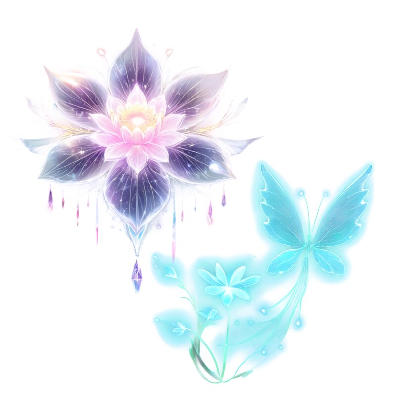 Magical Flowers Set- 5 PNG Clipart - Etsy